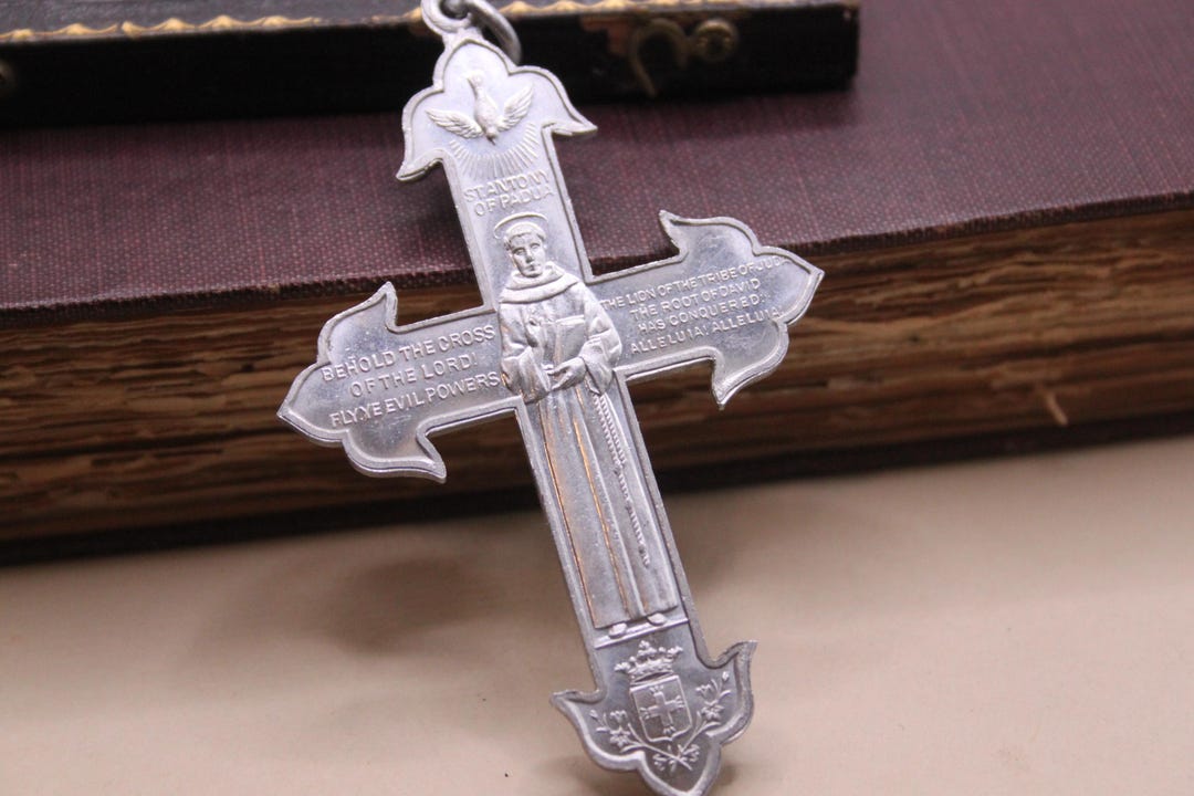 RARE Large Antique 1800s Saint Anthony's Brief and Saint Francis Cross ...