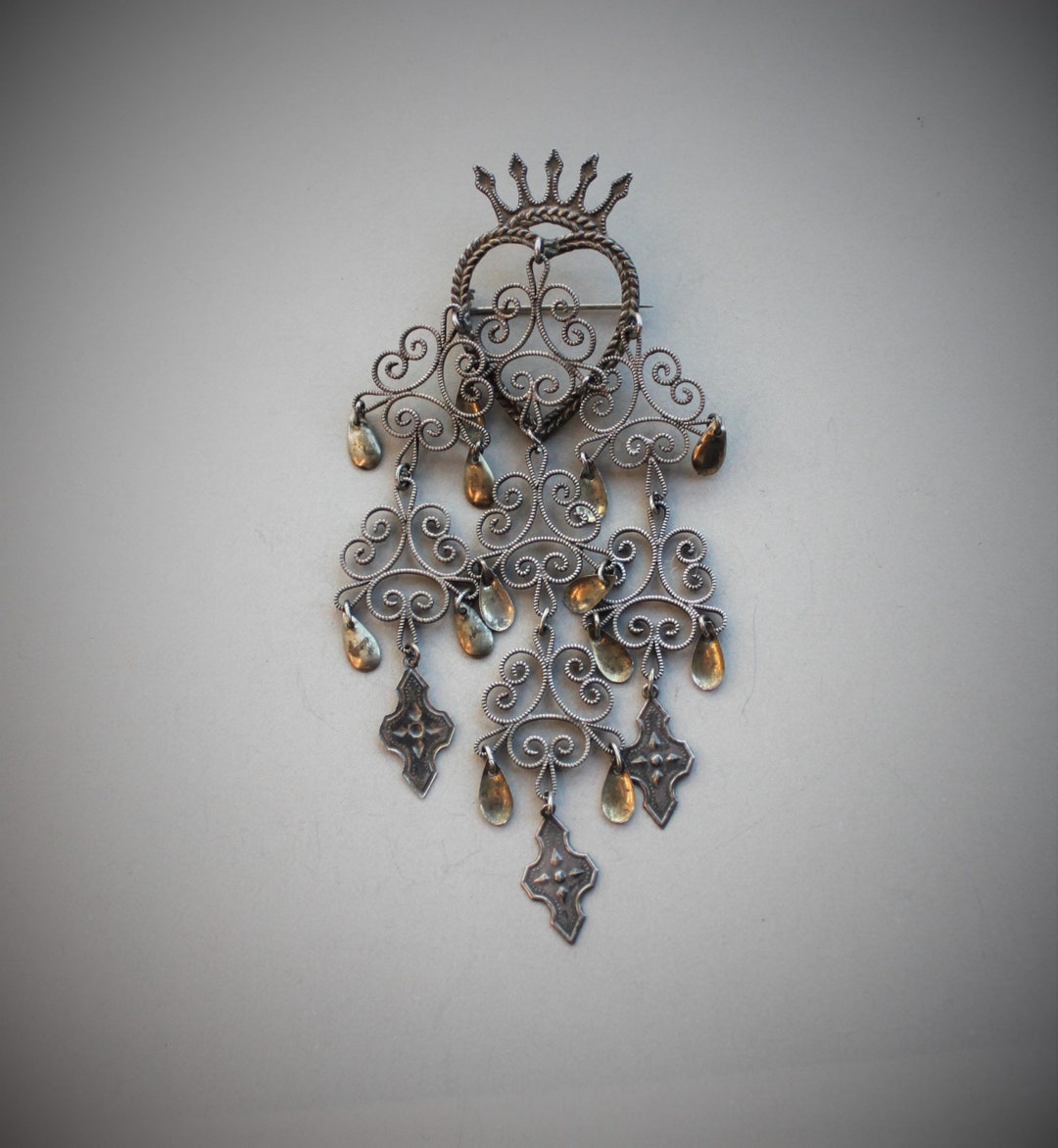 Large Antique Norwegian Solje Wedding Brooch / Crowned Heart ...