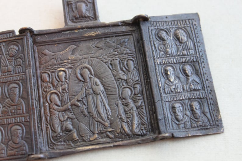 19th Century Minature Bronze Russian Orthodox Tryptic Icon / | Etsy