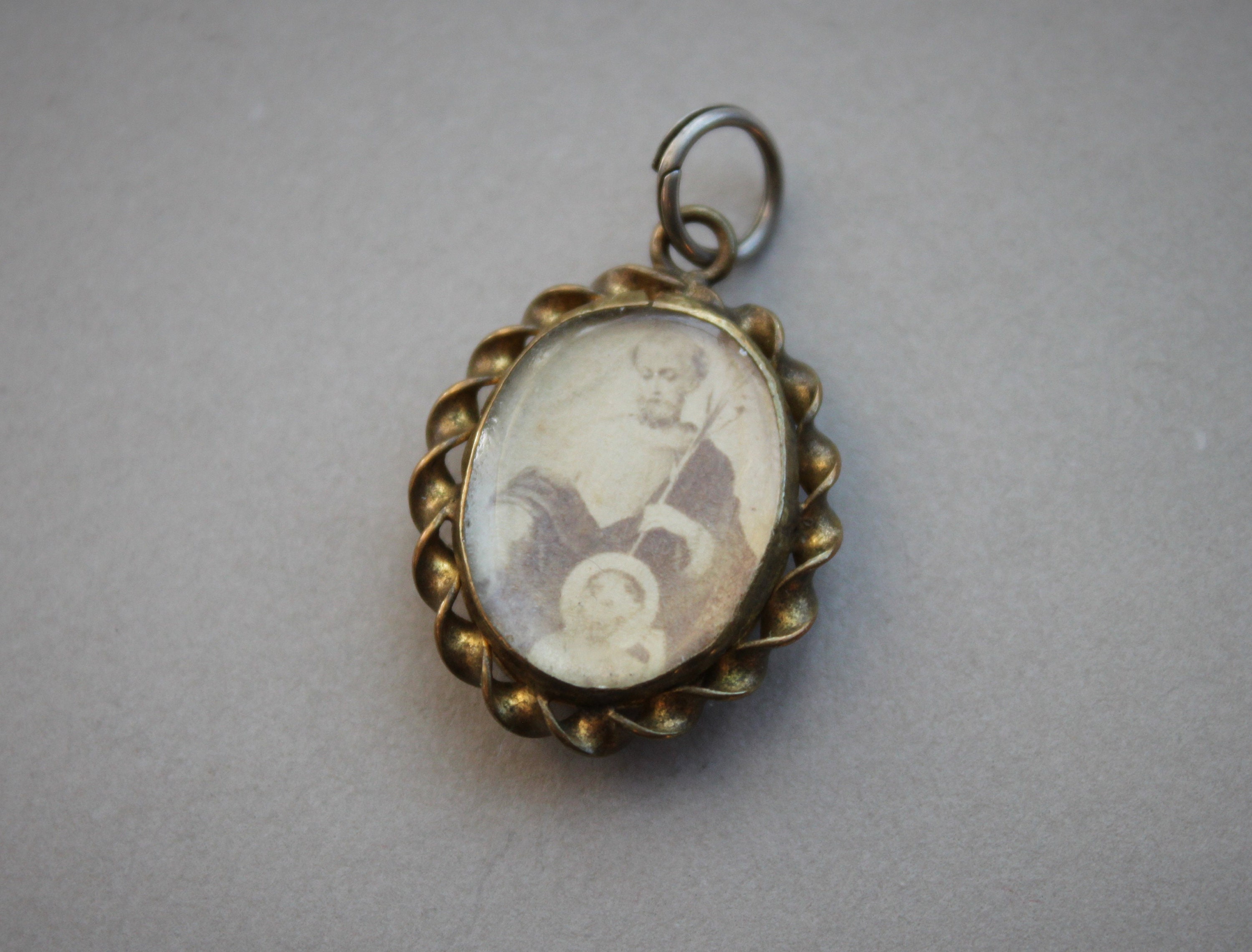Antique Double Glass Locket Saint Joseph and Unknown Saint / 19th ...