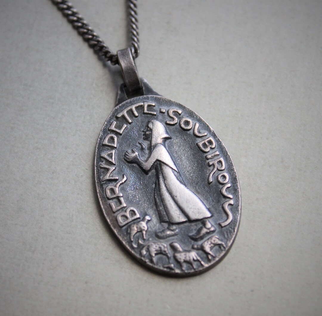 Large Art Deco Large Fernand Py Saint Bernadette Medal Necklace ...