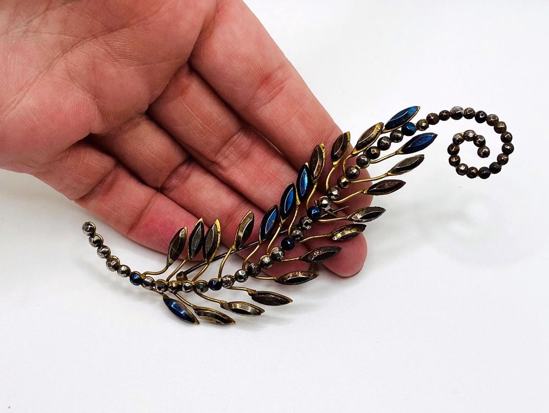 Huge Georgian Cut Steel Fern Cloak Brooch With Blue Tinted Steel / 4 3/ ...