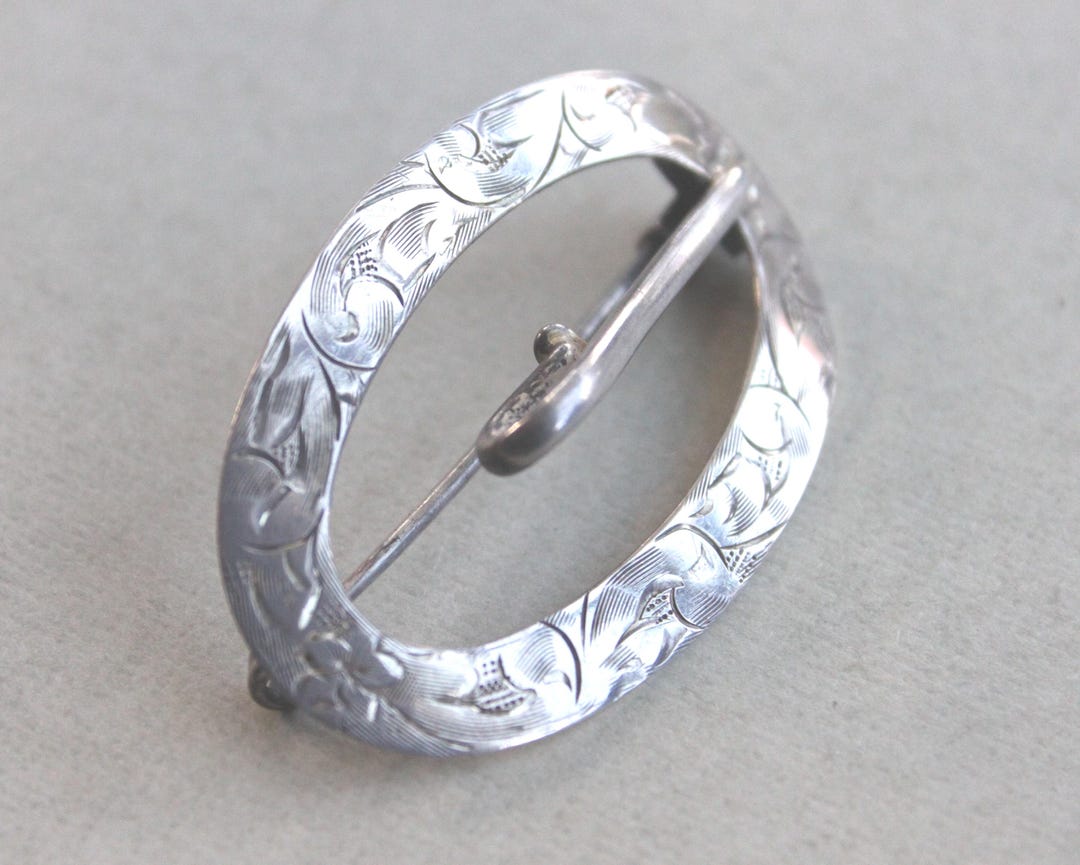 Large Victorian Sterling Buckle Cloak Pin / Antique Hand Engraved ...