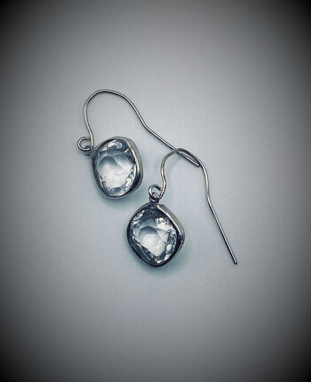 Victorian Hand Cut Diamond Paste and Sterling Dangle Earrings / Antique ...
