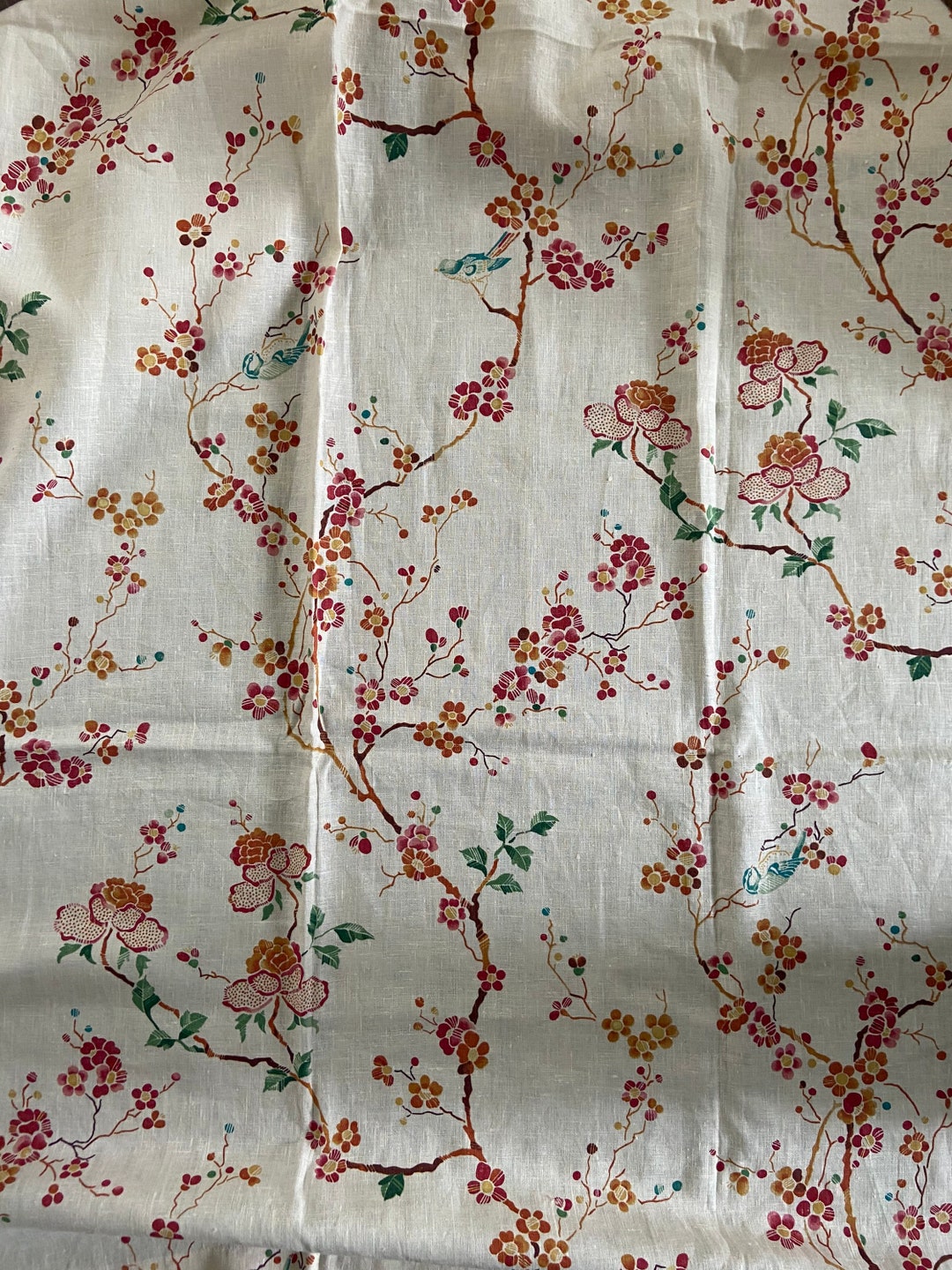 Floral Linen Fabric Remnant: Arthur Sanderson Maia Upholstery (96” X 54 ...