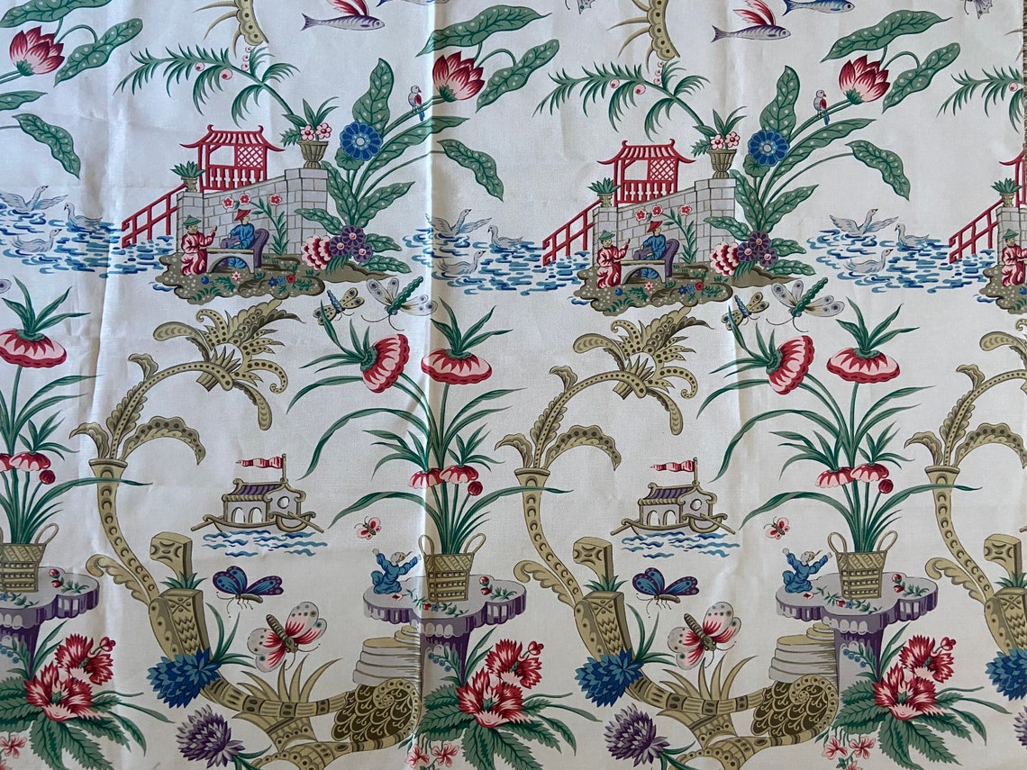 Designer Asian Toile Fabric Remnant 53” W X 35.25L - Etsy
