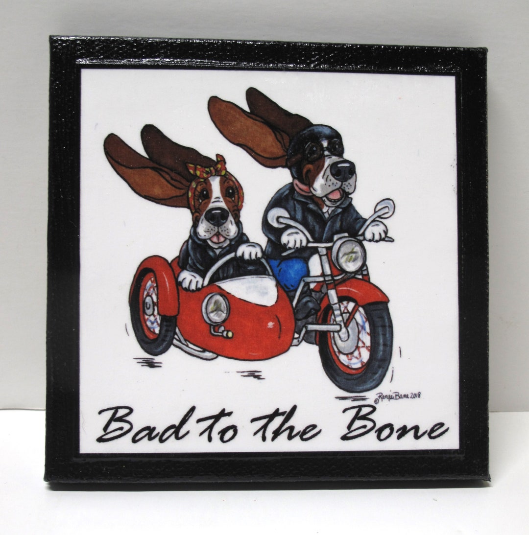 Decoupaged Basset Hound Art Print on Mini Canvas Magnet - 4" X 4" "bad ...