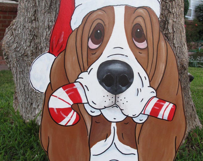 Made-to-order Hand Painted Basset Hound Holiday Yard Art winston With ...