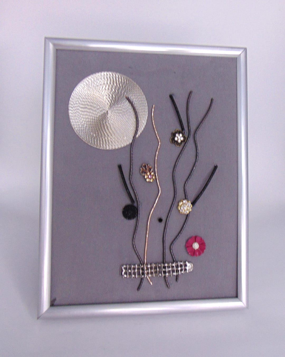 Framed "full Moon" Jewelry Art Vintage Jewelry Picture Handmade 6"x8 ...