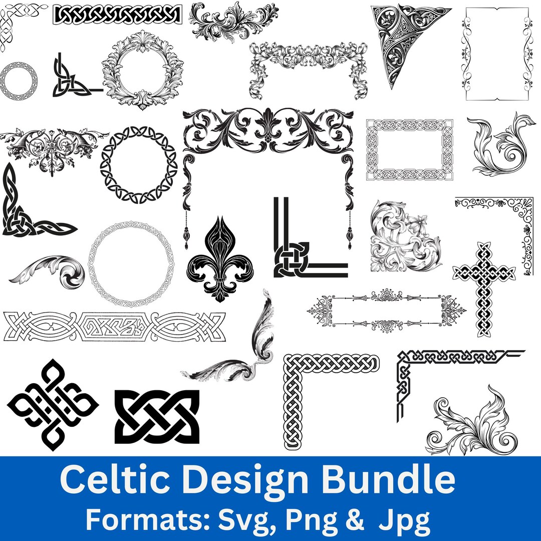 Celtic Border Svg Bundle, Celtic Divider, Celtic Corners Separated Svg Png Jpg Files, Corner ...