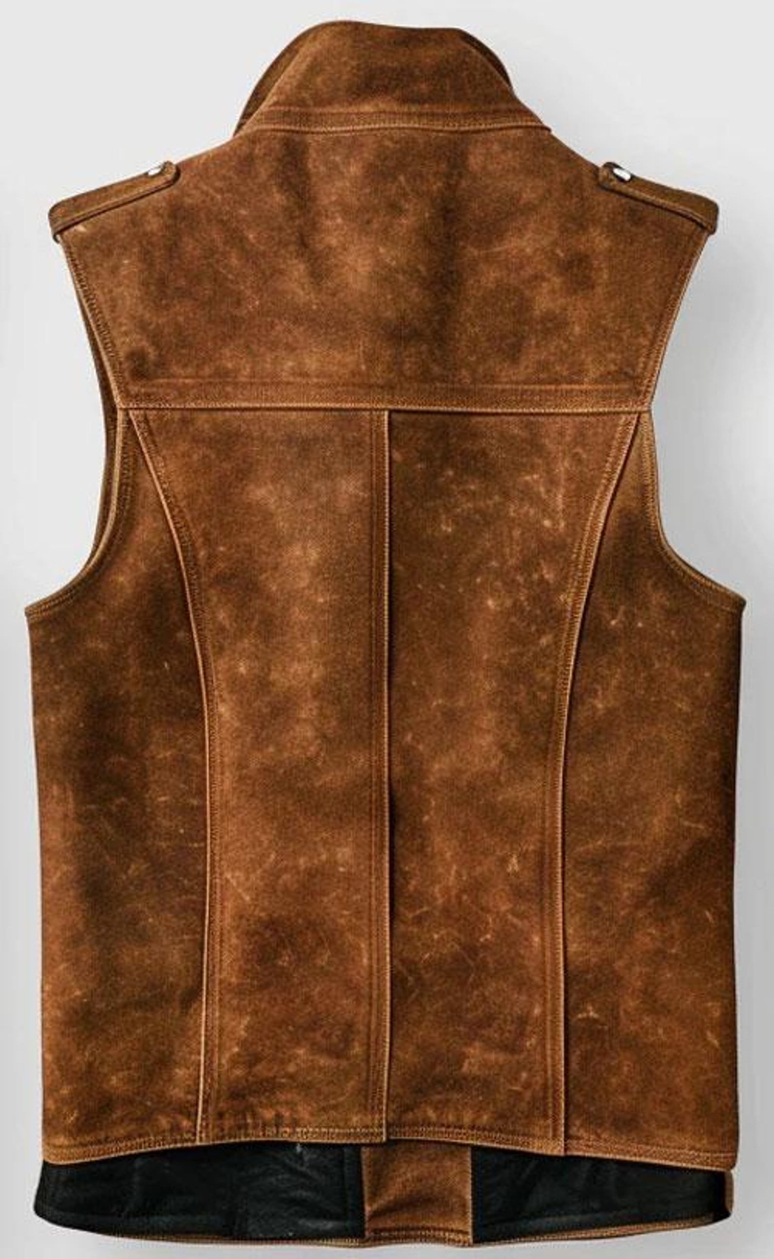 Brown Suede Leather Stylish Vest Jacket With Multi Pockets Motorcycle ...