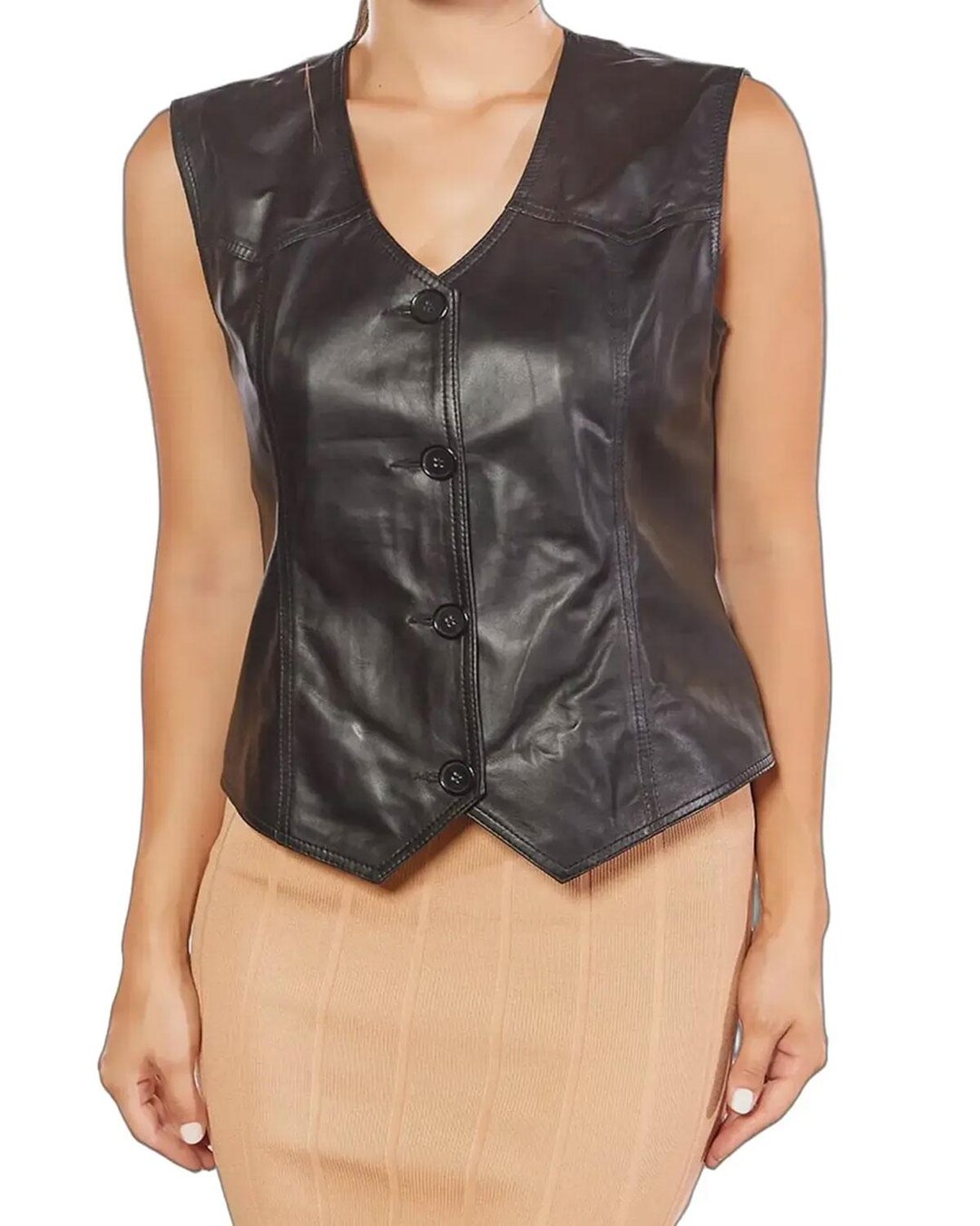Women Black Leather Vest, 100% Original Leather Vest for Ladies, Bikers ...