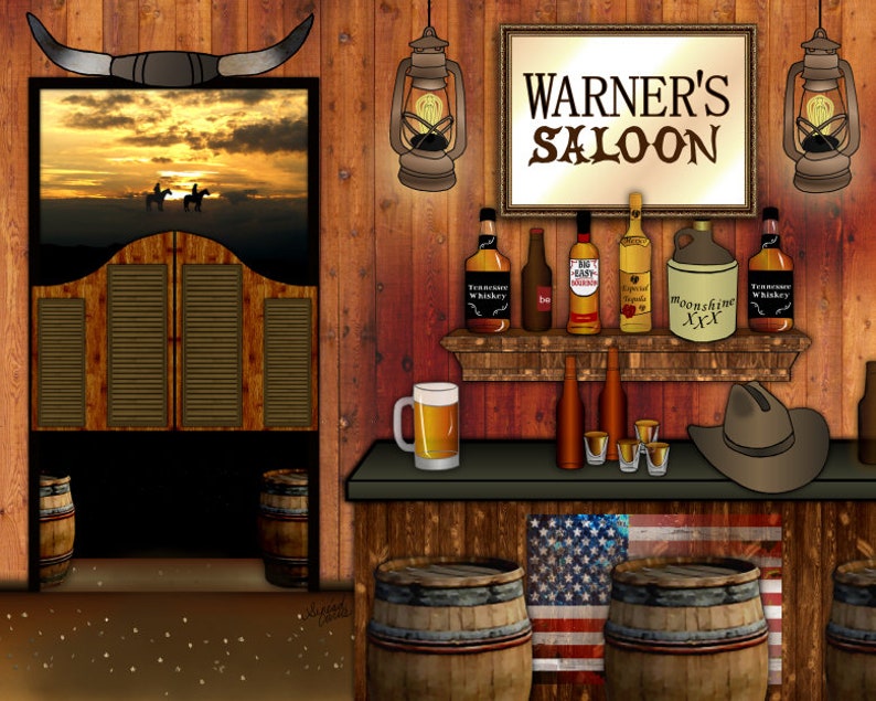 Country Western bar personalized bar art saloon print | Etsy