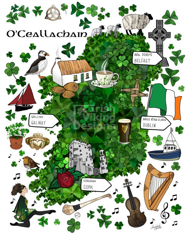 Personalized Map of Ireland, Illustrated Ireland, Irish Art, Belfast ...