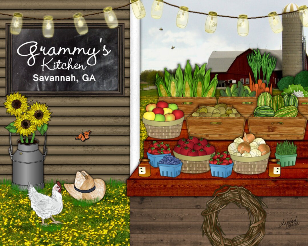 Farm Stand, Kitchen Art, Personalized Print, Country Home, Fruits ...