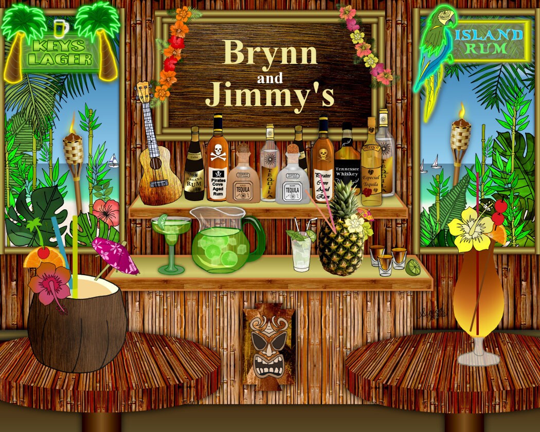 Tiki Bar Personalized Art Print Bar Art Mancave Decor - Etsy