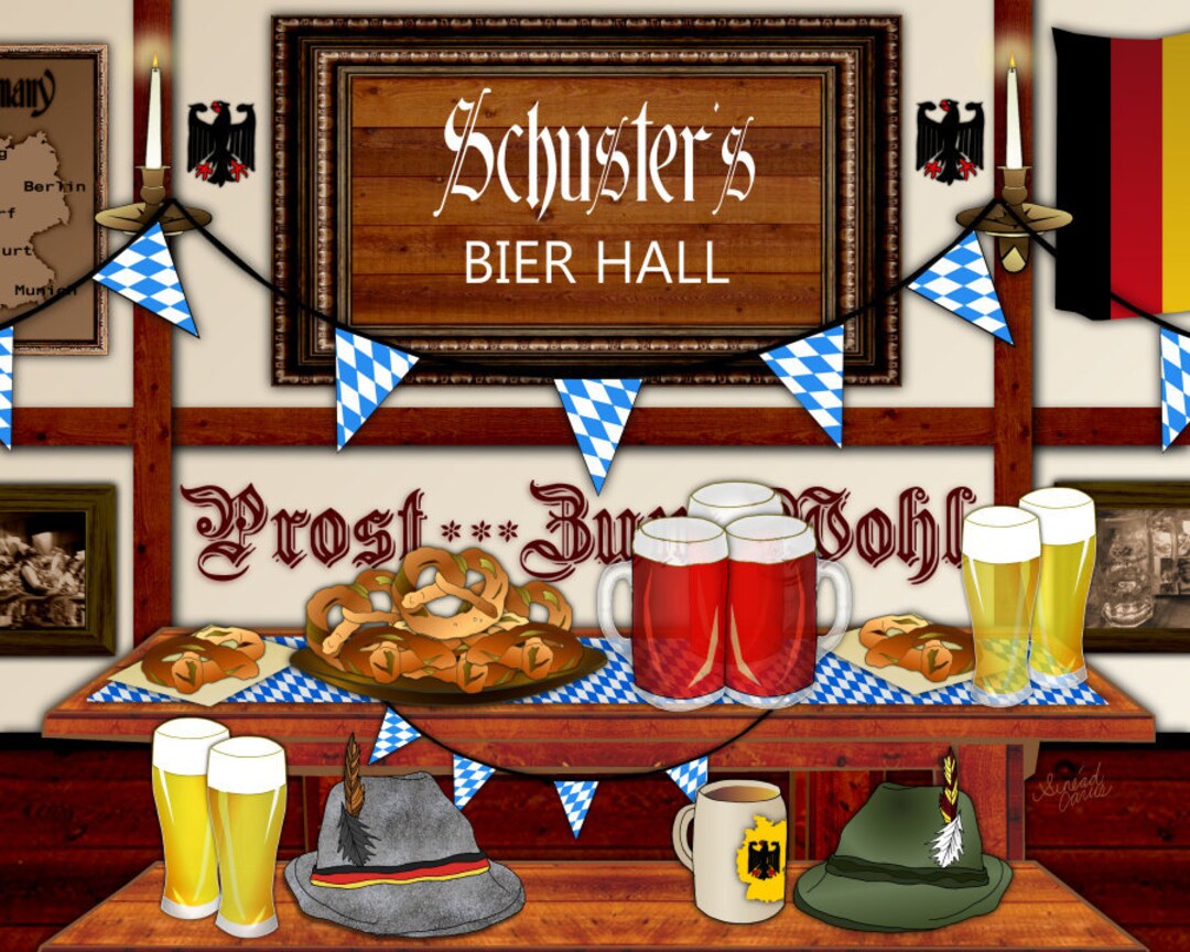 German Beer Hall, Personalized Art, Home Bar Print, Bavarian Bier ...