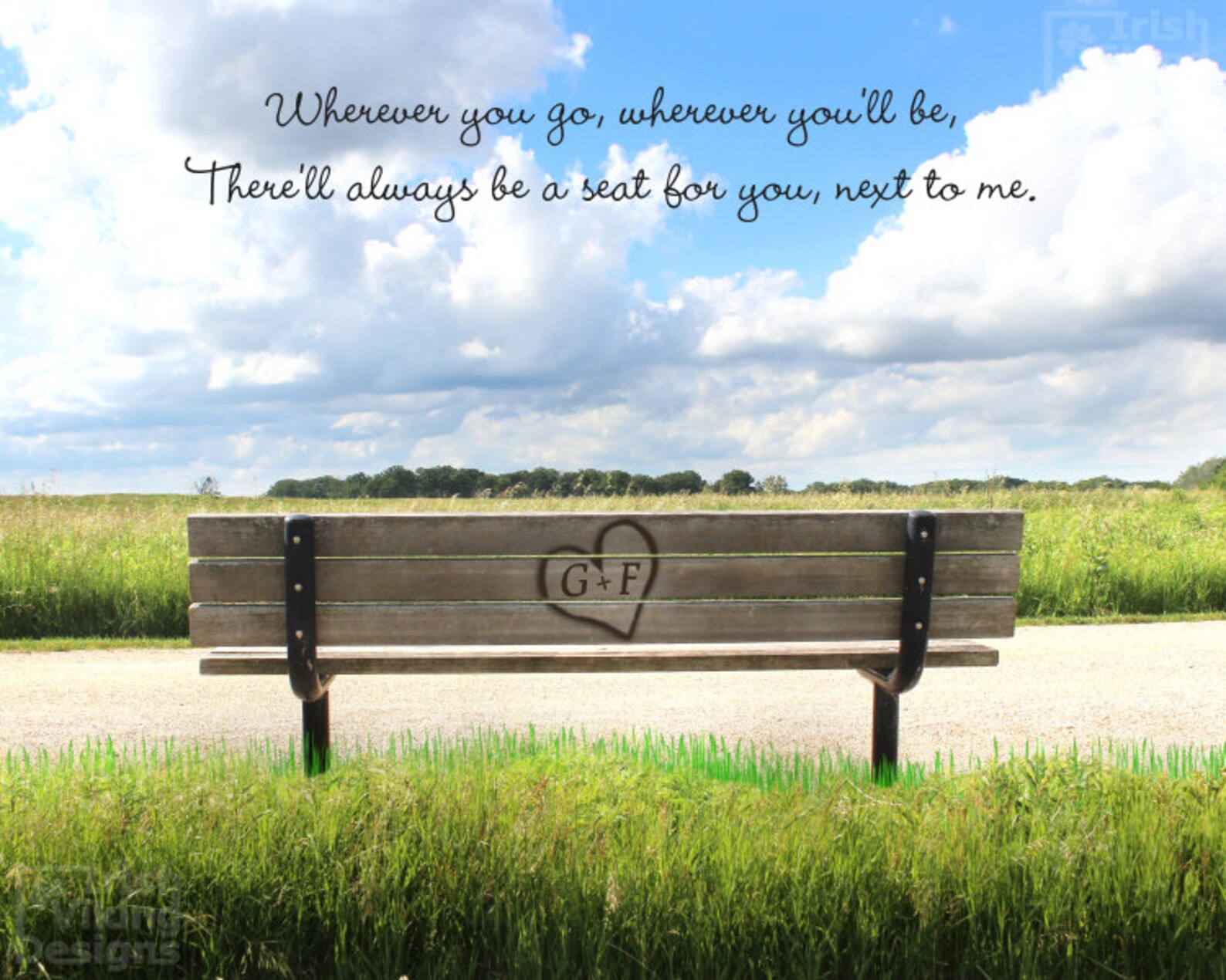 Love Gift, Personalized Art Print, Park Bench, Carved Heart Initials ...