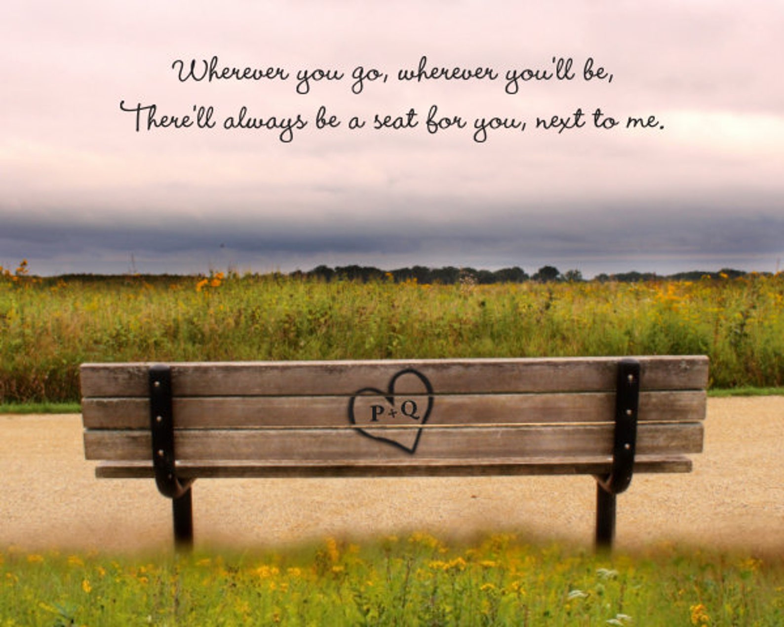 Love Gift, Personalized Art Print, Park Bench, Carved Heart Initials ...