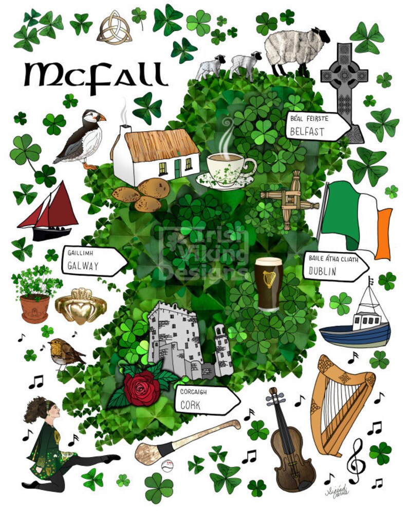 Personalized Map of Ireland Illustrated Ireland Irish Art | Etsy