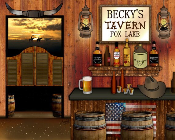 Items similar to Country Western bar, personalized bar art, saloon ...