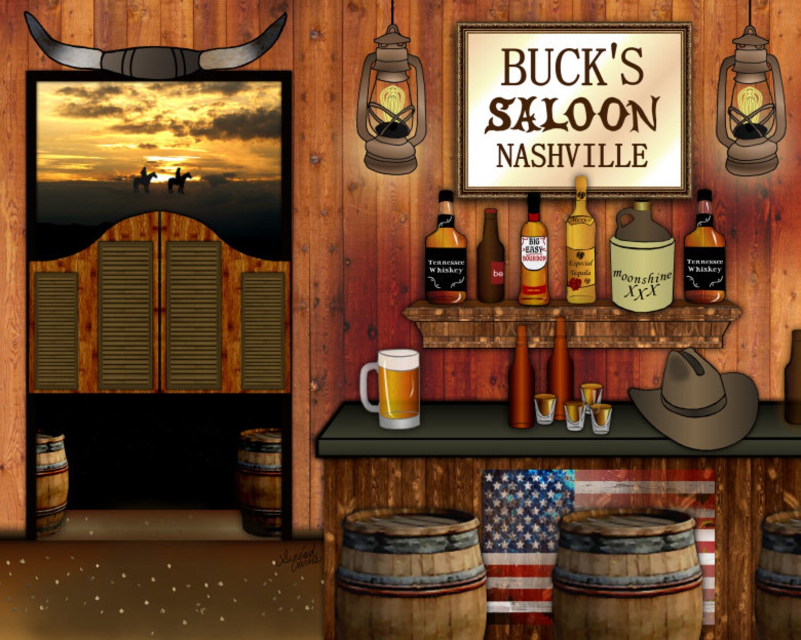 Country Western bar personalized bar art saloon print | Etsy