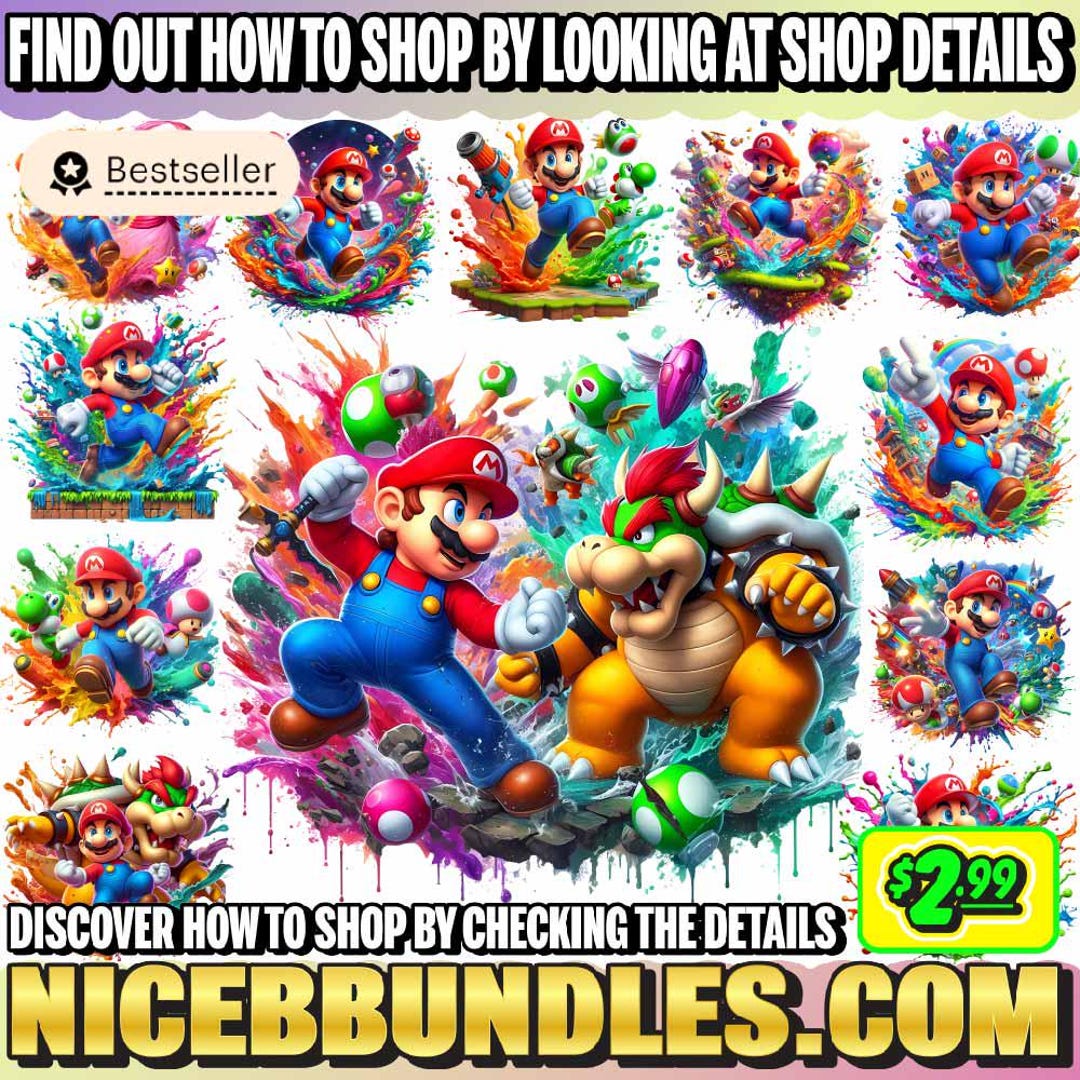 12 PNG Super Mario Splash and Watercolor Digital Design PNG File for ...