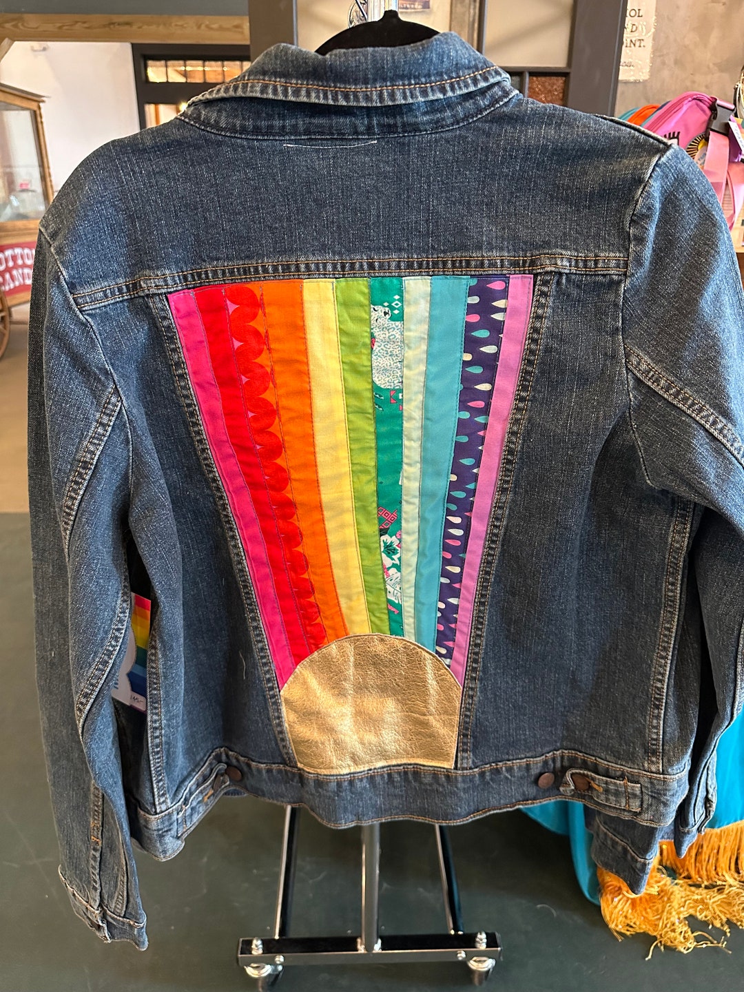 Quilted Rainbow Sunburst Denim Jacket - Etsy