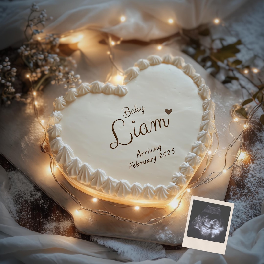 EDITABLE Vintage Heart Cake Pregnancy Announcement | Vintage Pregnancy ...