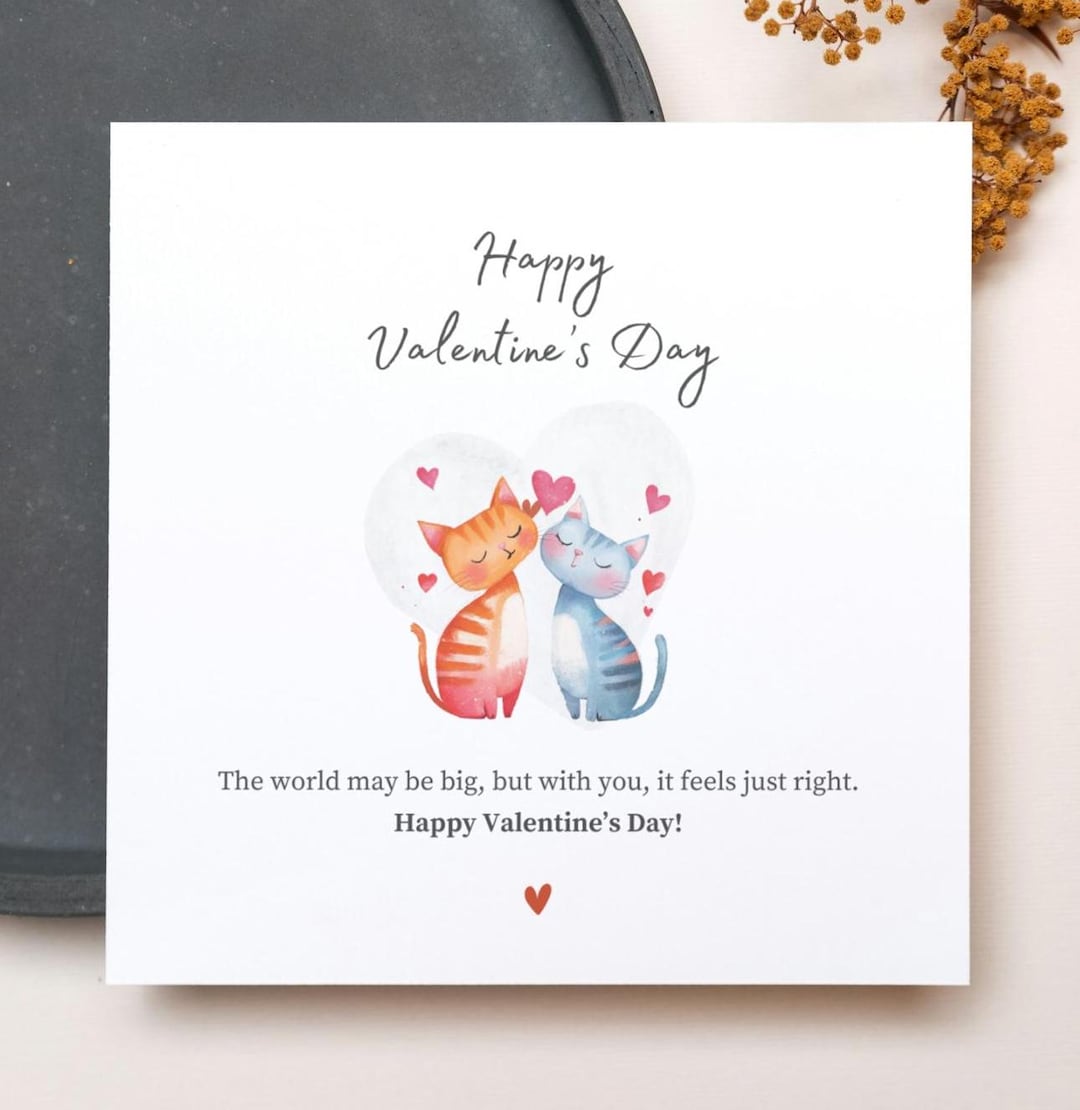 Cute Cats Valentines Day Card, Card for Him Her Husband Boyfriend ...