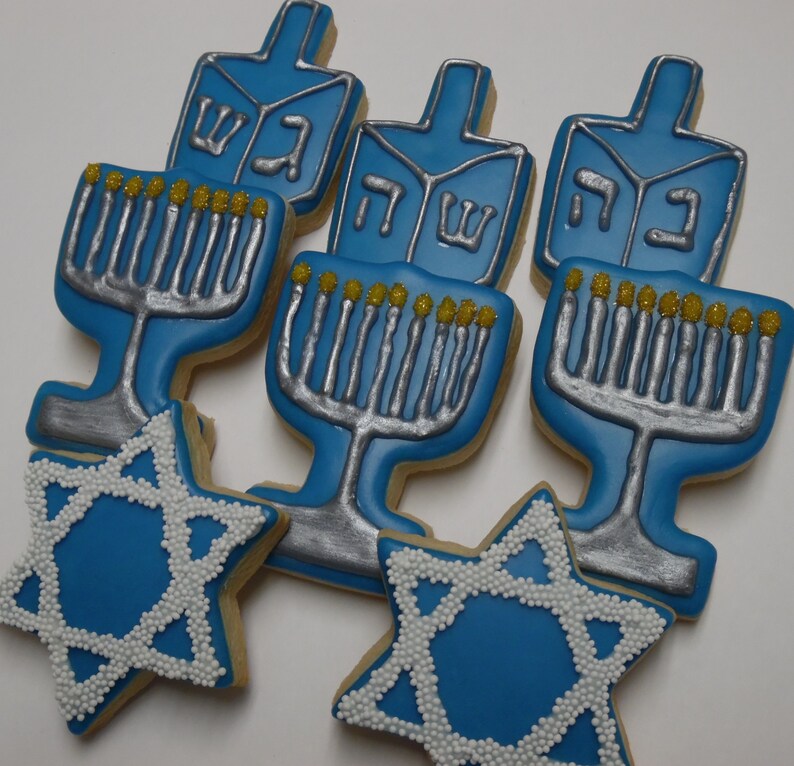Hanukkah Holiday Menorah Dreidel Star of David Decorated Sugar Cookies ...