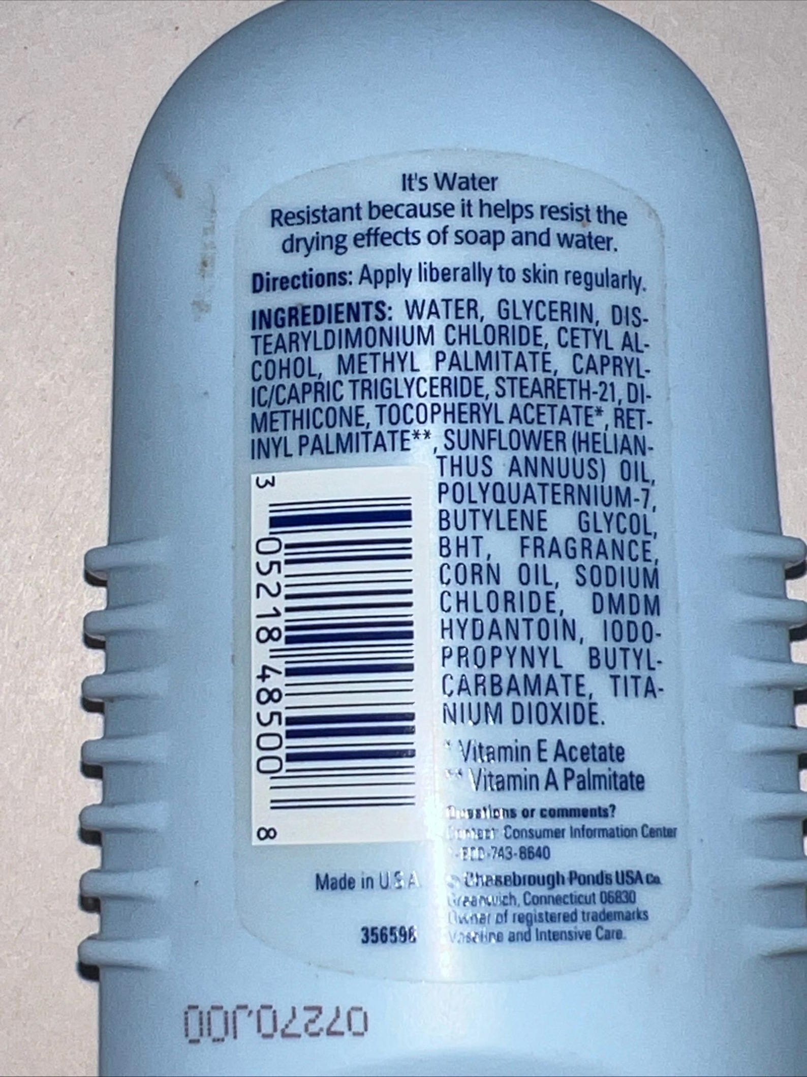 Vintage Vaseline Intensive Care Lotion Water Resistant 3.3 Oz Rare USA ...