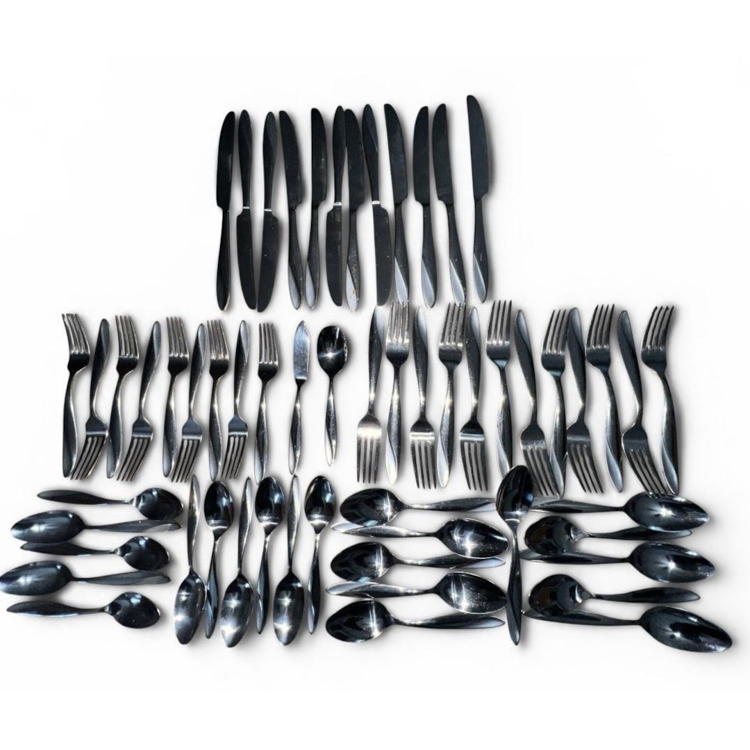 Oneida SIMMER Stainless Flatware 56 Piece Set Vintage Contemporary ...