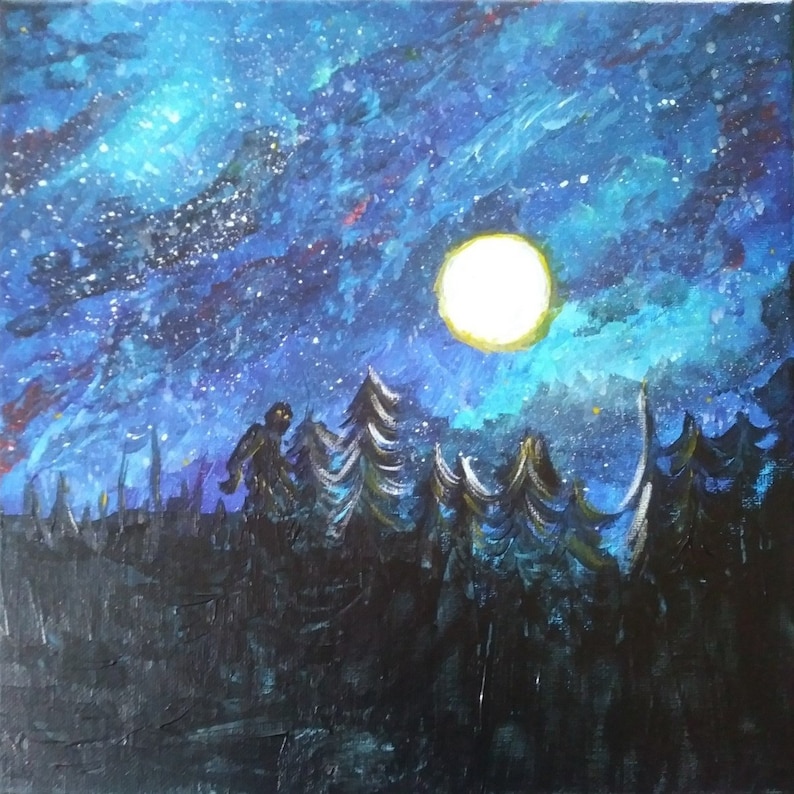Bigfoot Sasquatch Night-time Forest Space Painting or Print - Etsy
