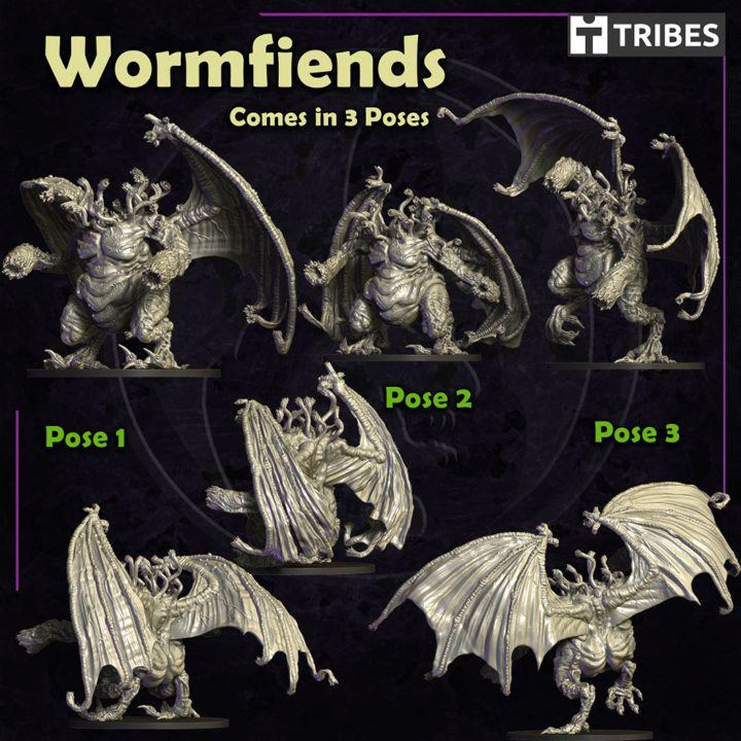 Wormfiends - Huge Winged Worm Demons - 3 Models - for 28mm Games - Etsy