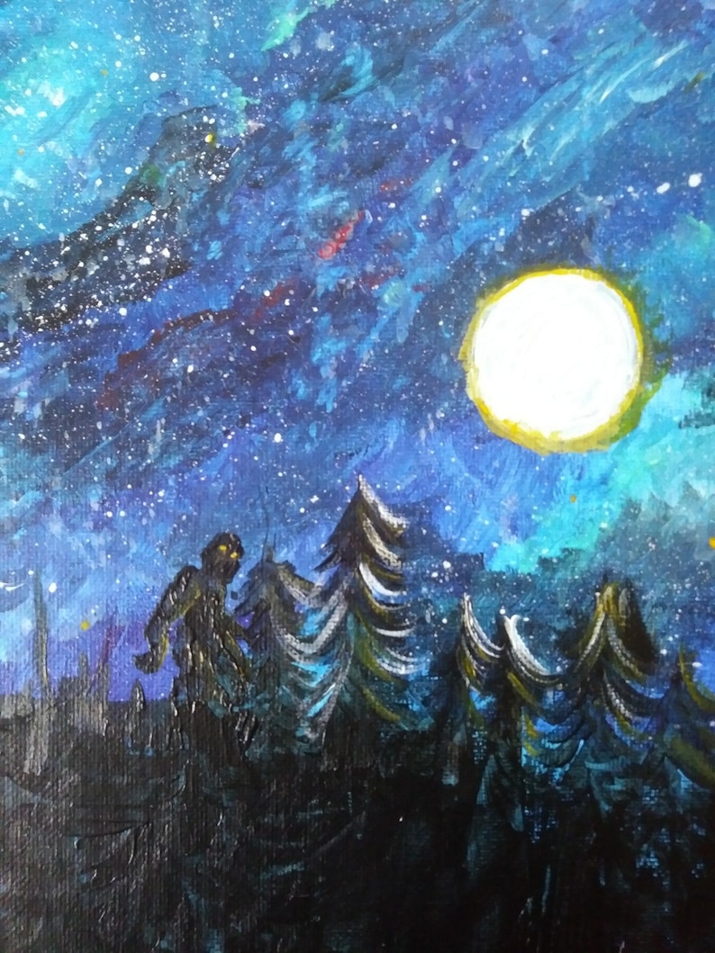 Bigfoot Sasquatch Night-time Forest Space Painting or Print - Etsy