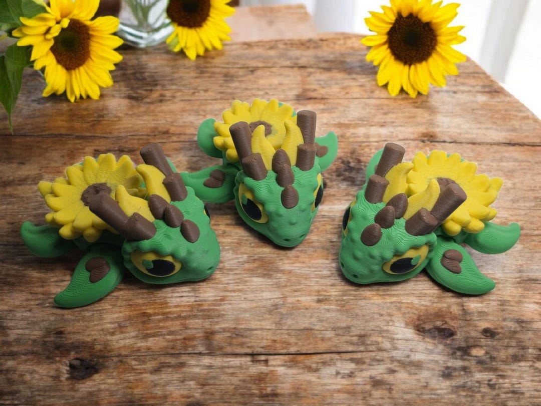 3D Printed Sunflower Turtle - 3" Matte PLA, Green Yellow Brown, Flexi ...