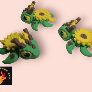3D Printed Sunflower Turtle - 3" Matte PLA, Green Yellow Brown, Flexi ...