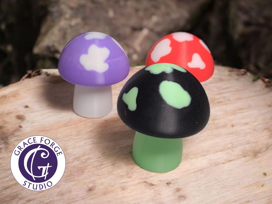 3D Printed Mushroom Clicker Fidget Toy - Glow in the Dark, Purple, Red ...