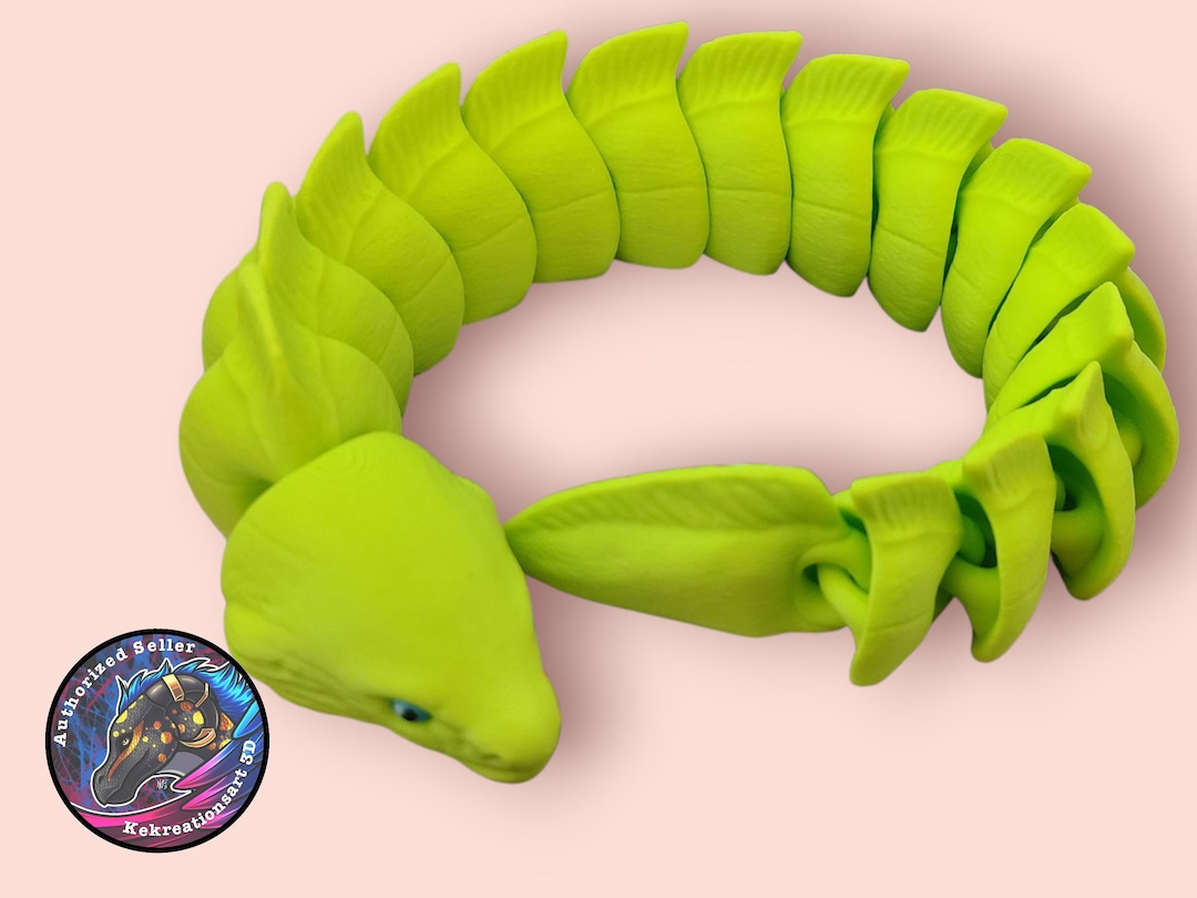 3D Printed Moray Eel Articulated Ocean Decor - 8 to 16.5 Inch PLA Bright Green Blue - Desk Decor ...