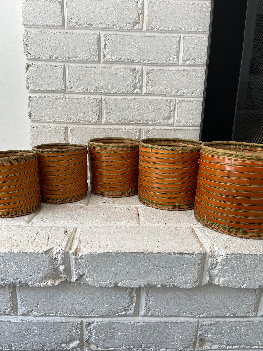 Vintage Set of Woven Nesting Planters - Etsy