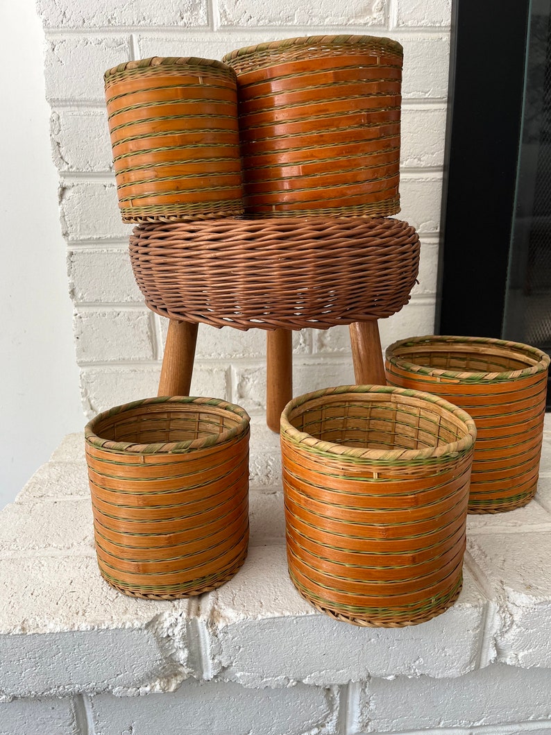 Vintage Set of Woven Nesting Planters - Etsy
