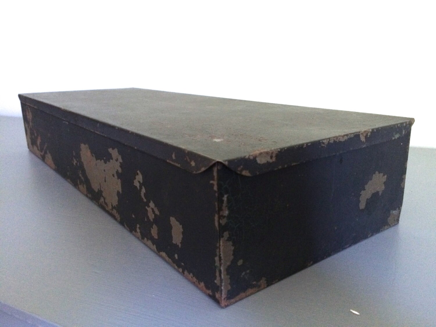 Vintage Metal Lidded Divided Box, Industrial Storage, Antique Tin Box ...