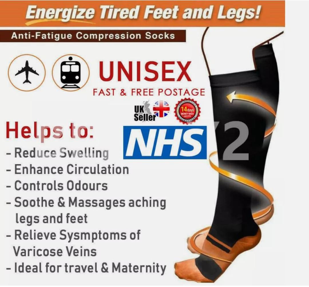 Unisex Copper Infused Anti-fatigue Compression Socks Varicose Vein ...