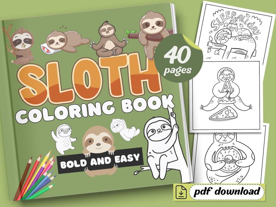 Sloth Coloring Pages Bold and Easy Coloring Book PDF Fun Printable ...
