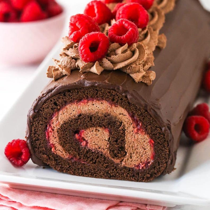 Raspberry Chocolate Cake Roll Recipe Instant Download Elegant Dessert ...