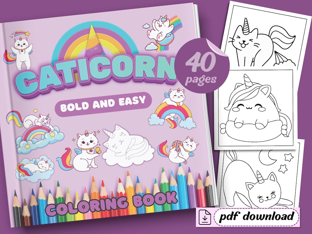 Caticorn Coloring Pages 40 Fun & Bold Designs Cat Unicorn Coloring Book ...