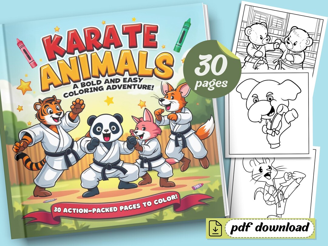 Karate Animals Coloring Book Bold and Easy Coloring Pages for All Ages ...
