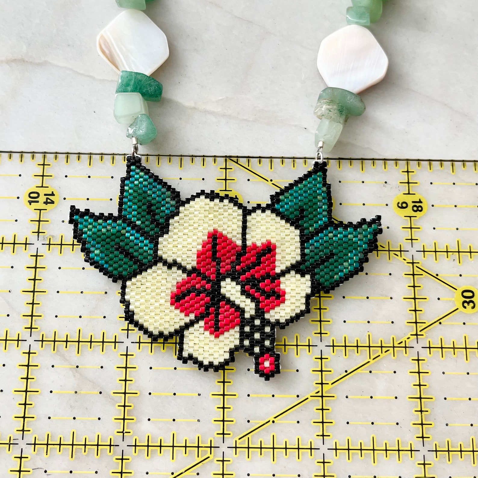 Yellow and Red Aloha Hibiscus Flower Necklace Peyote Stitch, Shell and ...