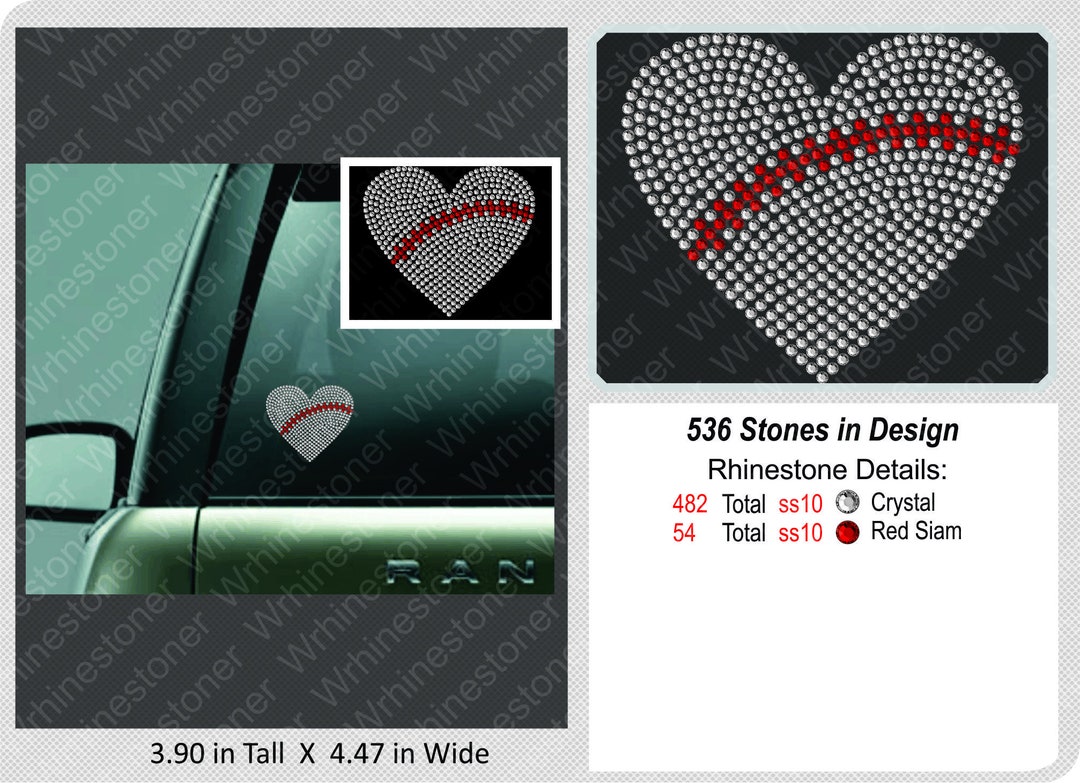 Baseball Heart II Rhinestone Car Window Decal; Rhinestone Baseball ...
